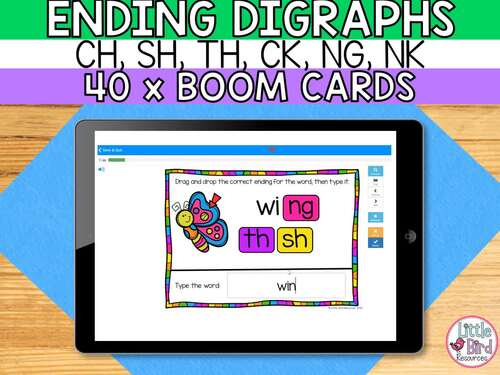 Ending Digraphs Practice & Review Phonics Boom Cards CH SH TH CK NG NK ...