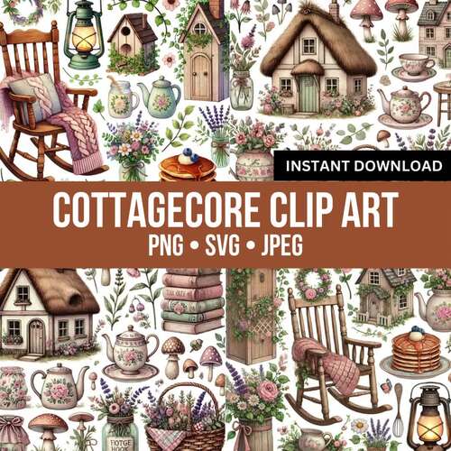 Cottagecore Clip Art Bundle, Cozy Printable Bulletin Board Graphics PNG ...