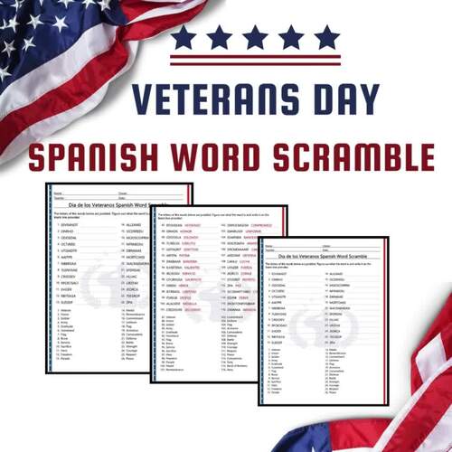 Veterans Day Spanish Word Scramble Huge 4 Puzzles Vocabulary Activities ...