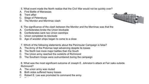 U.S. History: The Civil War Power Point Sub Plan Grades 8,9 & 10