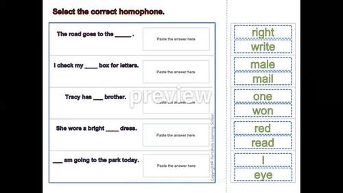 Homophones –Cut and Paste -Worksheets by Partshala Learning School