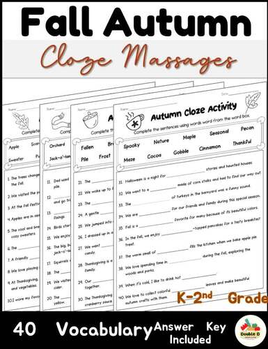 Fall Autumn Fill in the blank -Cloze Sentences-Morning Work K-2nd ...