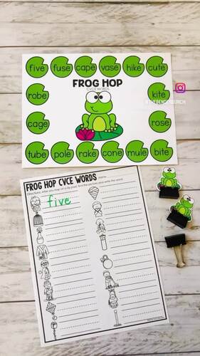 Spring CVC and CVCE Words Game - Short and Long Vowels Practice Centers