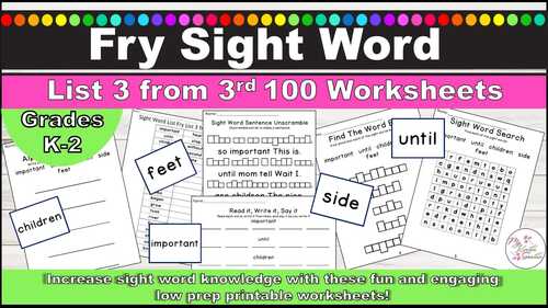 Fry Sight Word Worksheets List 3 from 3rd 100 Words Word Work Printables