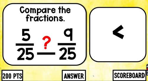 Comparing Fractions with Like Denominators Game 3rd Grade Math Review ...
