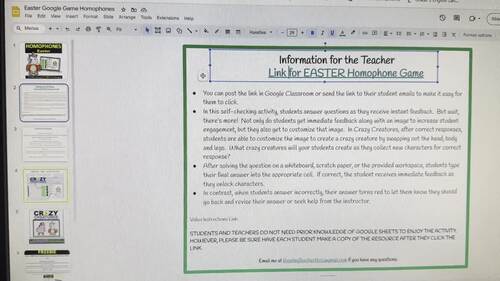 Easter Homophone Reading Game 3rd Grade Google Activity Vocabulary Self ...