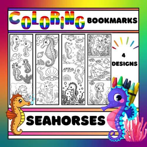 Seahorse, Ocean Animals, Coloring Bookmarks, Library Activity, Craft Fun