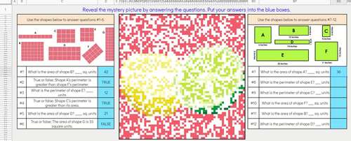 Digital Math Pixel Art | Mystery Picture 4th Grade 4.MD.3 - Area and ...