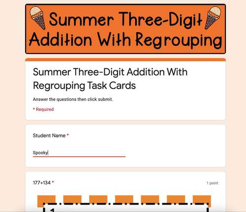 Summer Three Digit Addition With Regrouping Task Cards for 2nd 3rd ...
