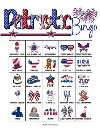 Veterans Day Bingo, Patriotic Bingo Cards, USA American Holidays -100 Cards