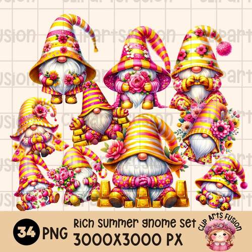 Rich Gnome In Summer| Colorful Gnome Clip Art Bundle | Cute Cartoons Set