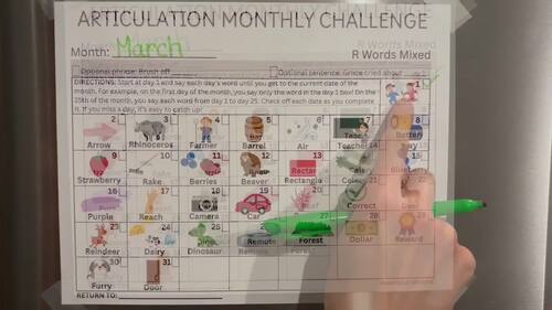 One-Page Articulation Monthly Calendars Speech Homework Carryover ...
