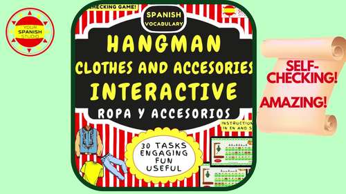 Hangman clothing vocabulary in Spanish No prep Ropa y accesorios