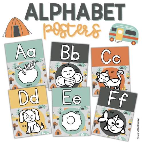 Camping Alphabet Posters Elementary Classroom Decor Neutral Colors ...