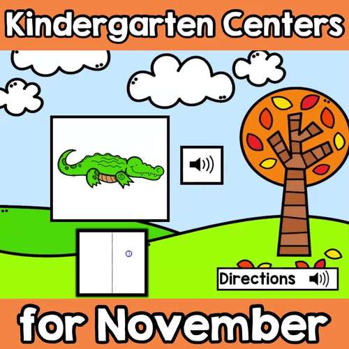 Kindergarten Math and Literacy Centers - Boom Cards for November