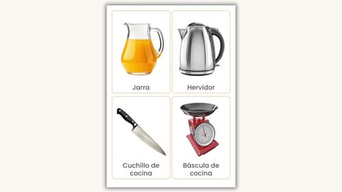 Spanish Kitchen Objects Flashcards | Printable Spanish Vocabulary Resource