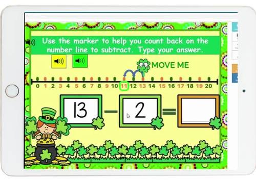 St. Patrick's Day Subtraction Using a Number Line (Boom Cards) | TPT