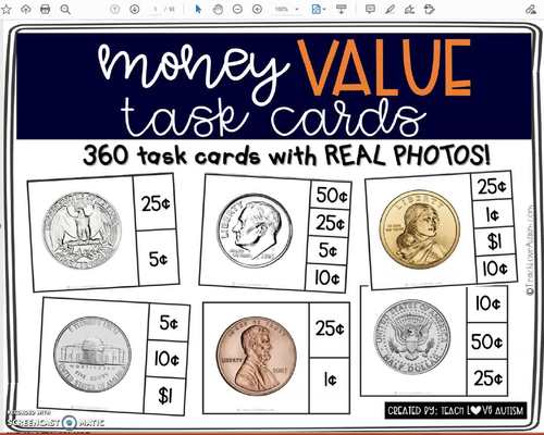 Coin Value Task Cards by Teach Love Autism | Teachers Pay Teachers