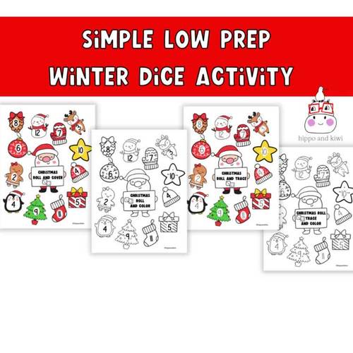 Winter Math Dice Activities - Christmas Roll and Cover, Color and Trace