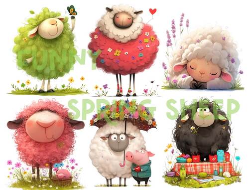Spring Clipart Funny Sheep by Mrs Wong | TPT