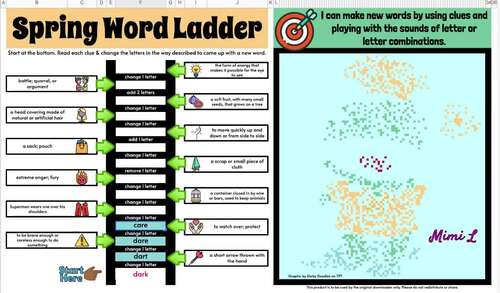 Spring Spelling and Vocabulary Word Ladder Pixel Art - Differentiated