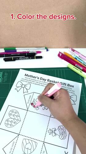 Mother's Day Basket Craft for Kids Coloring Gift Box Print Cut & Fold ...