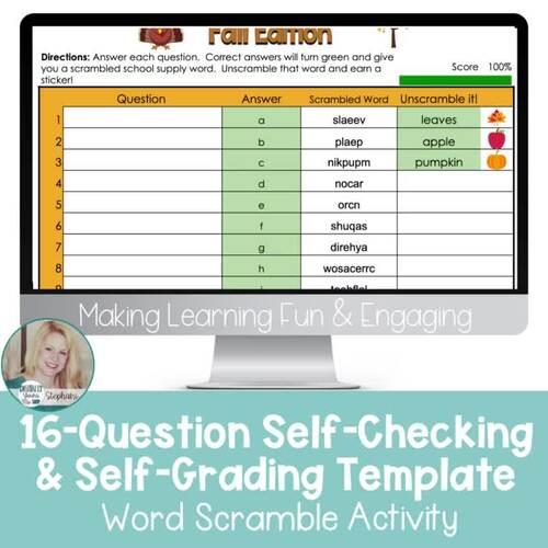Editable Self-Checking Template - Digital Resource Activity - Fall ...