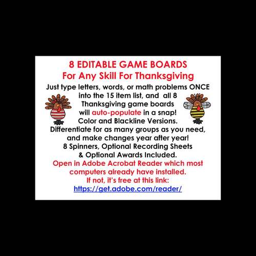 Thanksgiving Sight Word Game Boards - EDITABLE! - Set 1 - Auto-Fill