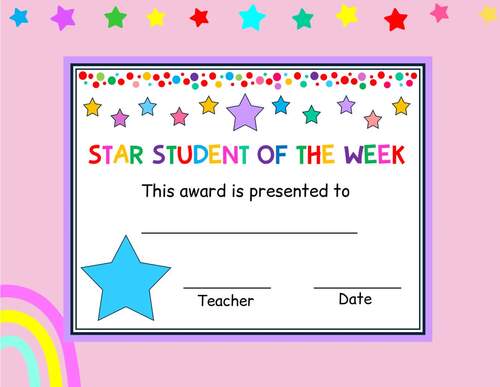 Printable Star Student of the Week Awards, Editable Bright Star Student ...