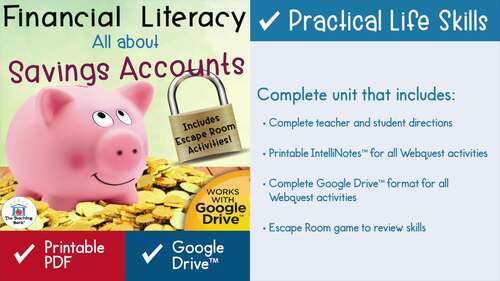 Financial Literacy All About Savings Accounts with Escape Room | TPT