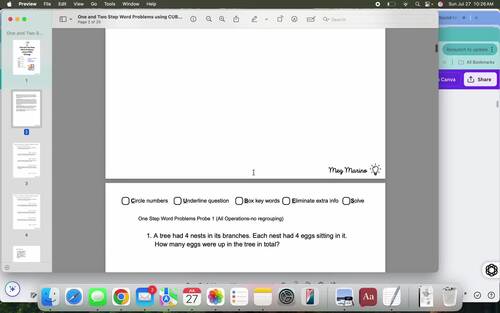 One and Two Step Word Problems using CUBES Strategy by Meg Marino