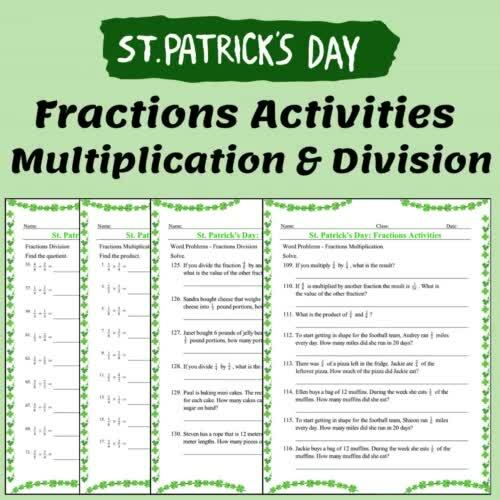 Fractions Multiplications & Division - Fun St. Patrick's Day Worksheets ...
