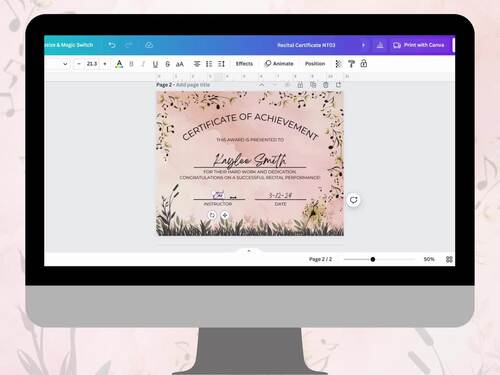 Music Recital Certificate Achievement Award for Students, Editable in ...
