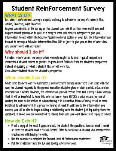 Behavior Chart- Student Reinforcement Survey | Special Education