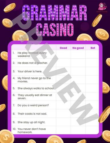 Grammar Casino – No-Prep Present Simple Revision Game (Fully Editable)