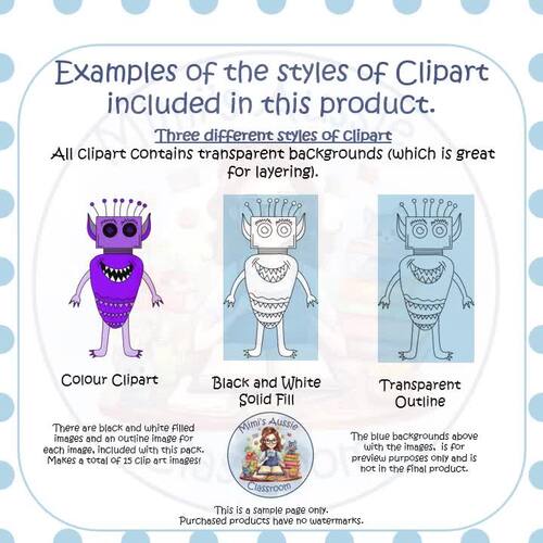 Monster Pack 3 Clipart for Personal and Commercial Use | TPT