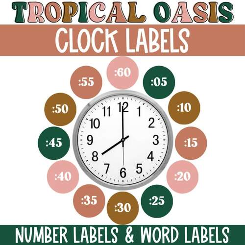 Tropical Clock Labels for Classroom / Analog Time Cards / Telling Time