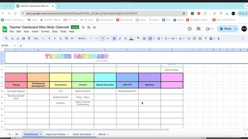 Teacher Dashboard Template | Google Sheets Planner | Classroom Organization
