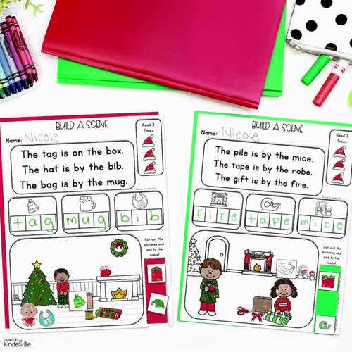 Build a Scene Christmas: CVC Words, Digraphs, Blends, CVCe Words | Phonics