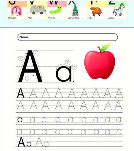 A to Z Alphabet Word Tracing Worksheets For PreK - 2th, Homeschool