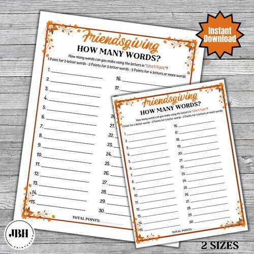 Printable Friendsgiving Word Count Game, Friendsgiving Activity | TPT