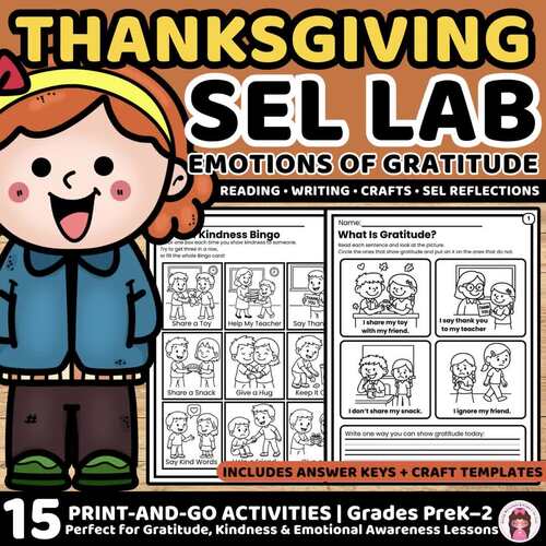 Thanksgiving SEL Gratitude Activities for PreK–2 | Kindness & Writing Pack