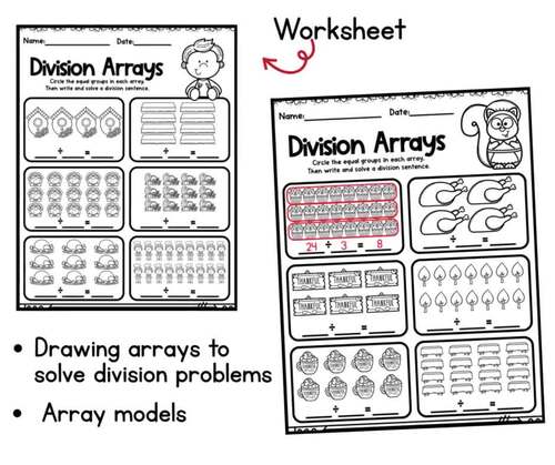 Thanksgiving Division Equal Groups Arrays Worksheet | Division Array ...