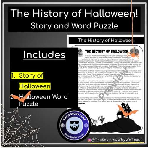 History of Halloween Close Reading Story and Word Puzzle Activity