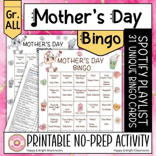 MOTHERS DAY Bingo Game, Middle School Music Bingo Game, Spotify Bingo ...