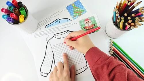 Ugly Sweater Pixel Art Craft with Santa and Reindeer for Winter Activities