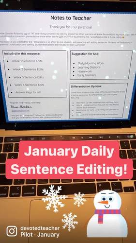 January Daily Sentence Edits - Editing, Proofreading, Writing | TPT
