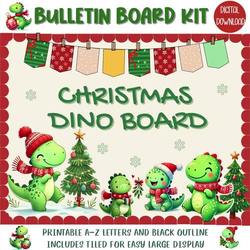 Cute Dino Christmas Bulletin Board Letters | Dinosaur Holiday Classroom ...
