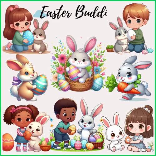 Easter Eggs and Bunny Printable Clipart | Easter Buddies Spring Digital ...