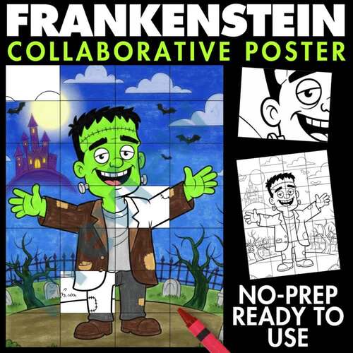 Frankenstein Halloween Craft Activity Bulletin Board Collaborative Poster